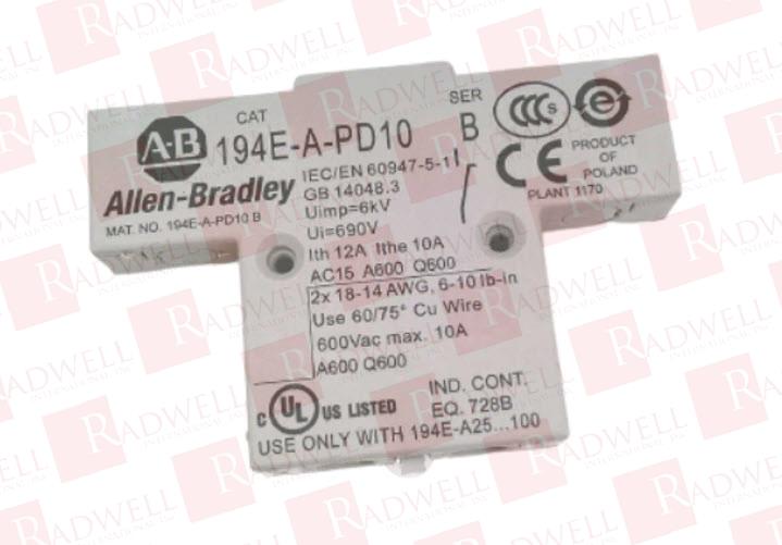 194E-A-PD10 Auxiliary Contact by ALLEN BRADLEY